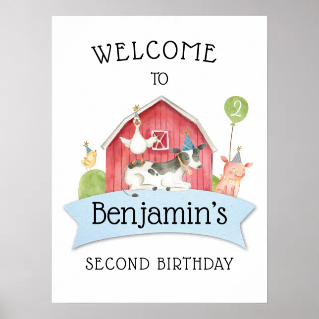 Boys FARM Animal Barn Birthday Party Welcome Post Poster | Zazzle