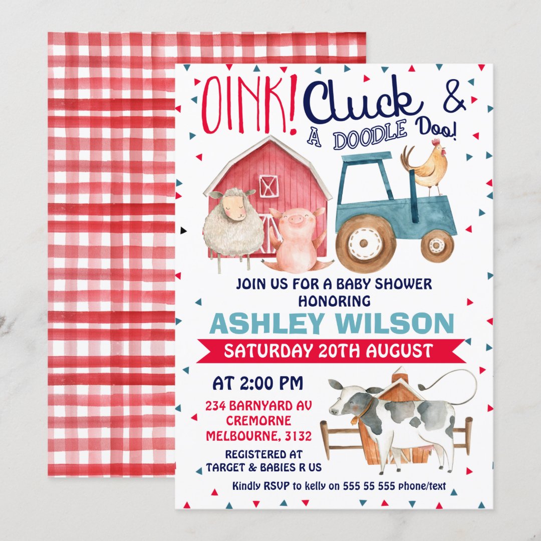 Boys farm themed baby shower invitation | Zazzle