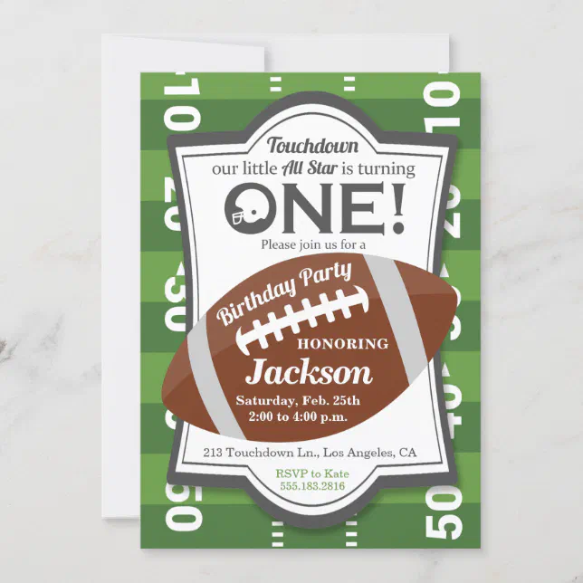 Boy's First Birthday Football Touchdown All Star Invitation | Zazzle