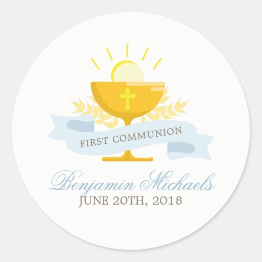 Boys First Holy Communion Classic Round Sticker | Zazzle.com