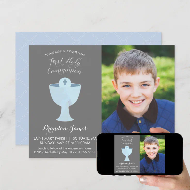 Boy's First Holy Communion Invitation w/ Photo | Zazzle