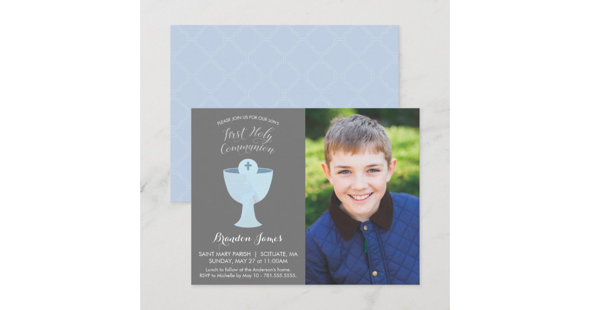 Boy's First Holy Communion Invitation w/ Photo | Zazzle