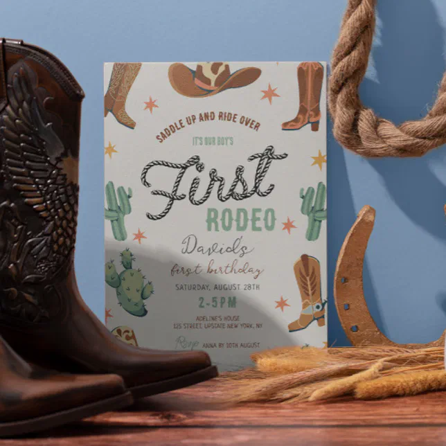 Boy's First Rodeo Birthday Cowboy Cute Kids Invitation | Zazzle