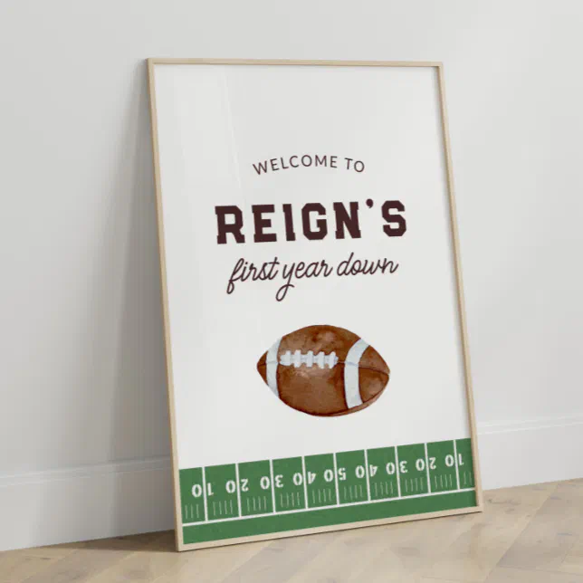 Boy's Football First Year Down 1st Birthday Party Poster | Zazzle