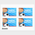 Boys football soccer name blue id label sticker | Zazzle
