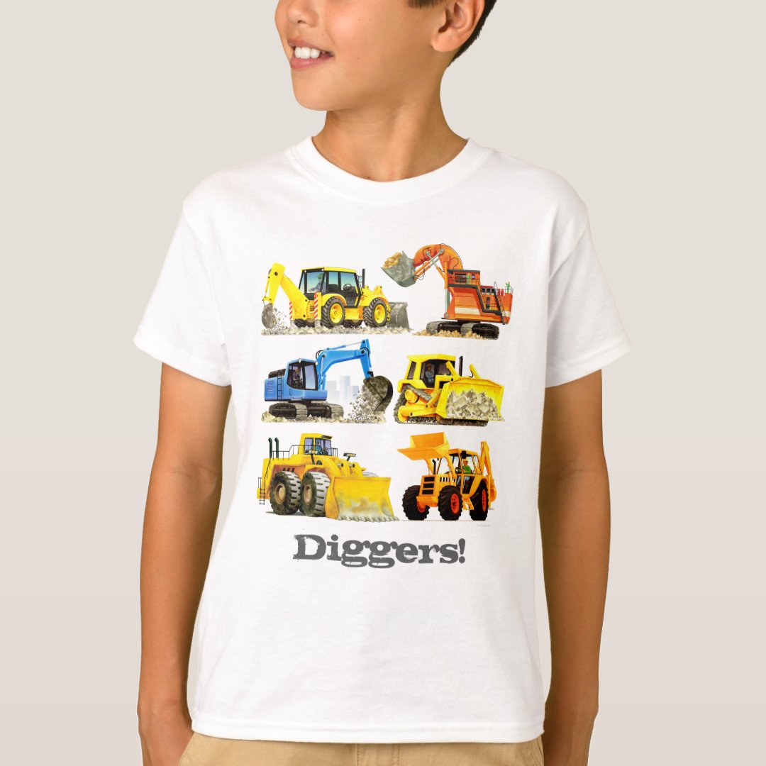 Boys Giant Construction Diggers and Excavators T-Shirt | Zazzle