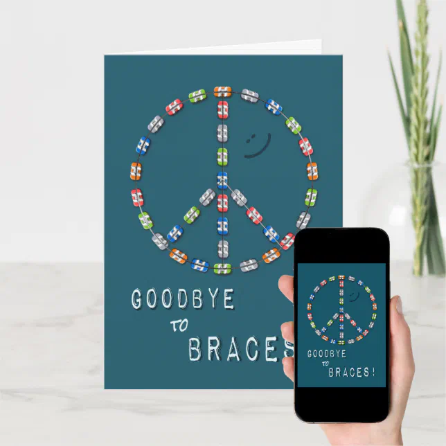 Boys Goodbye to Braces Congratulations Peace Sign Card | Zazzle