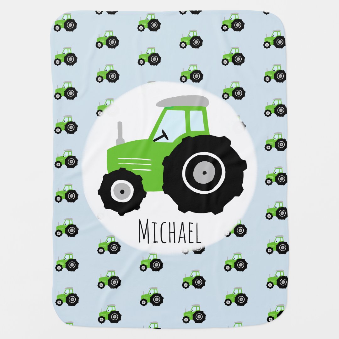 Boy's Green Tractor Pattern and Name Baby Blanket | Zazzle