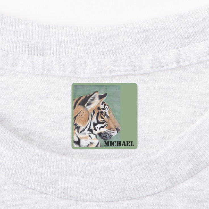 Boys Iron On Clothes Labels Tiger & NAME | Zazzle