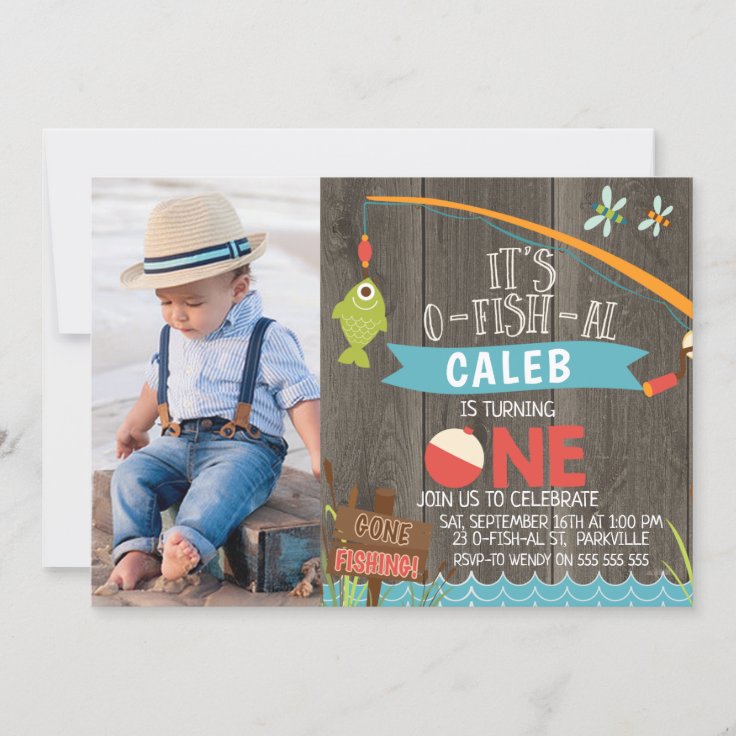 Boys Its O-fish-al Photo First Birthday Invitation | Zazzle