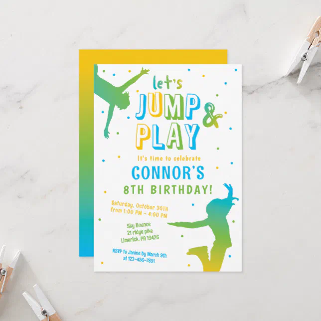 Boys Jump Birthday Party Trampoline Park Invitation | Zazzle