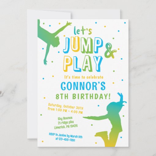 Boys Jump Birthday Party Trampoline Park Invitation | Zazzle