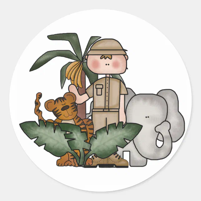 Boys Jungle Safari Classic Round Sticker | Zazzle