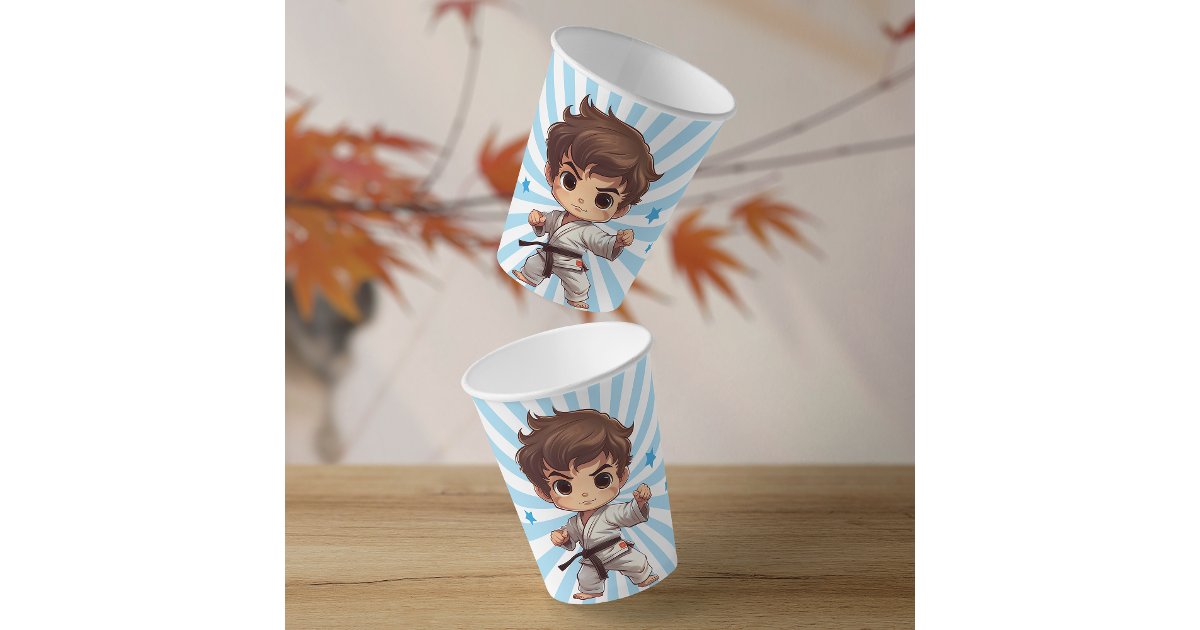 Boy's Karate Martial Arts Birthday Party Paper Cups | Zazzle