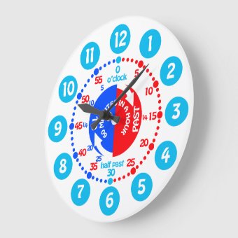 Boys learn to tell time blue red wall clock | Zazzle