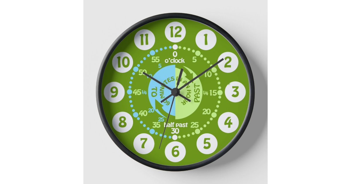 Boys learn to tell time green wall clock | Zazzle