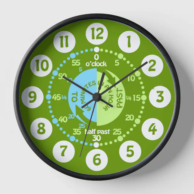 Boys learn to tell time green wall clock | Zazzle