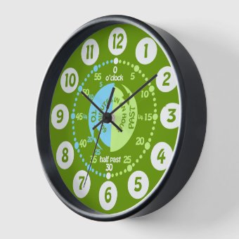Boys learn to tell time green wall clock | Zazzle