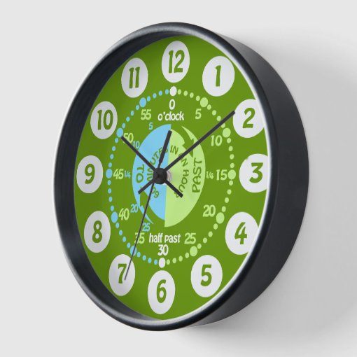 Boys learn to tell time green wall clock | Zazzle