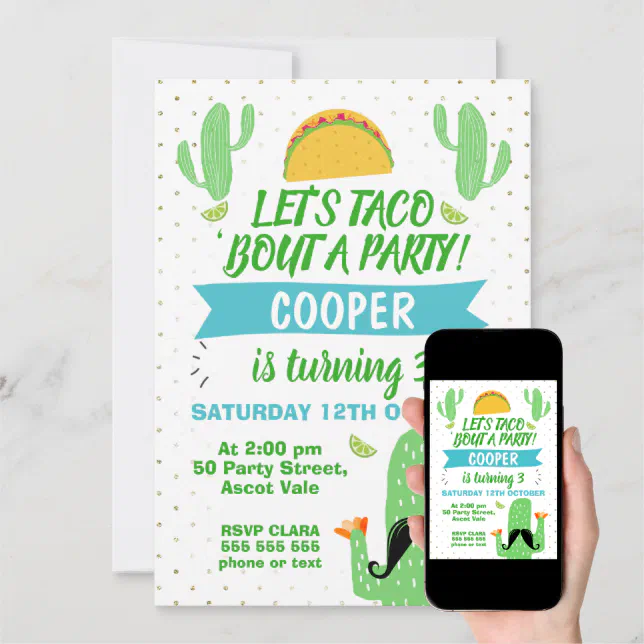 Boys Let's Taco ''bout A Party Birthday Invitation | Zazzle