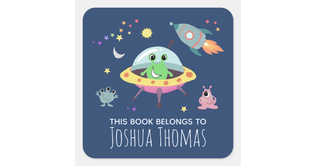 Boys Library Cute Space Alien Name Kids Bookplate | Zazzle