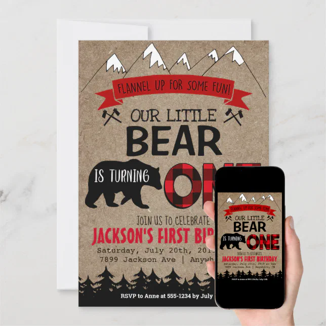 Boys Little Bear Birthday Invitation | Zazzle