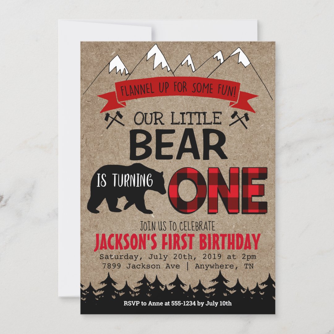 Boys Little Bear Birthday Invitation | Zazzle