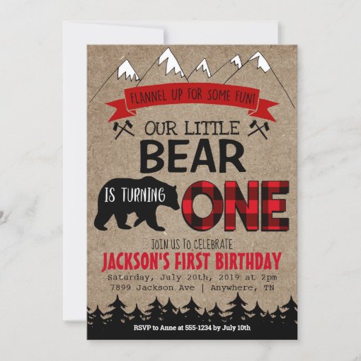 Boys Little Bear Birthday Invitation | Zazzle