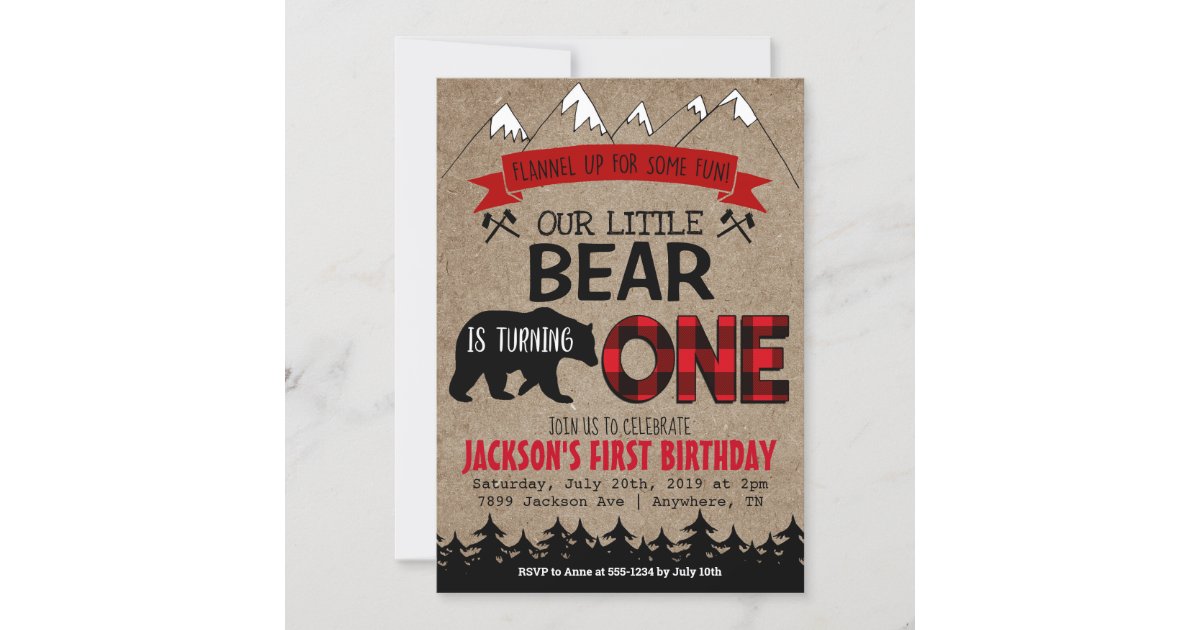 Boys Little Bear Birthday Invitation | Zazzle