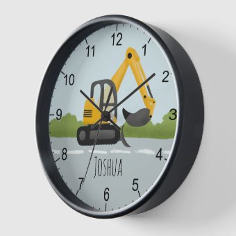 Boys Modern Blue Construction Digger Excavator Clock | Zazzle