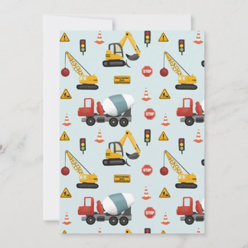 Boys Modern Blue Construction Kids Birthday Invitation | Zazzle