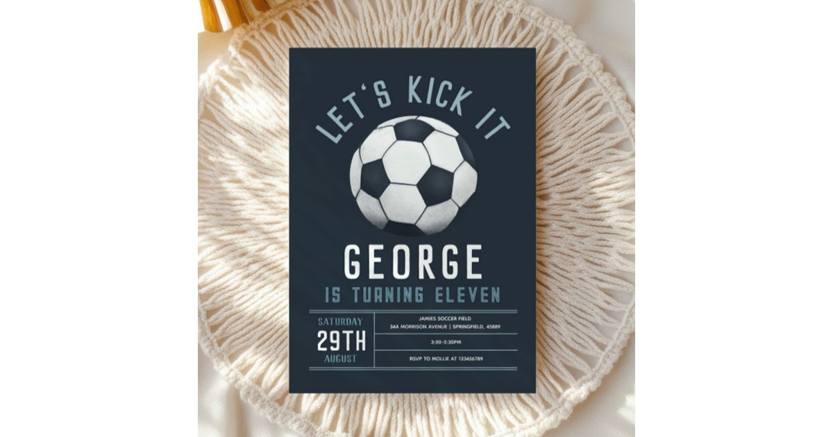 Boys Modern Blue Soccer Kids Birthday Invitation | Zazzle