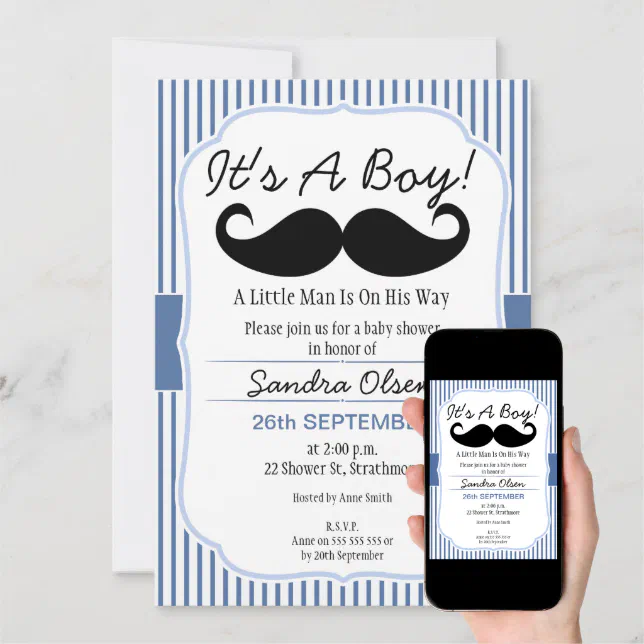 Boys Mustache Baby Shower Invitation | Zazzle