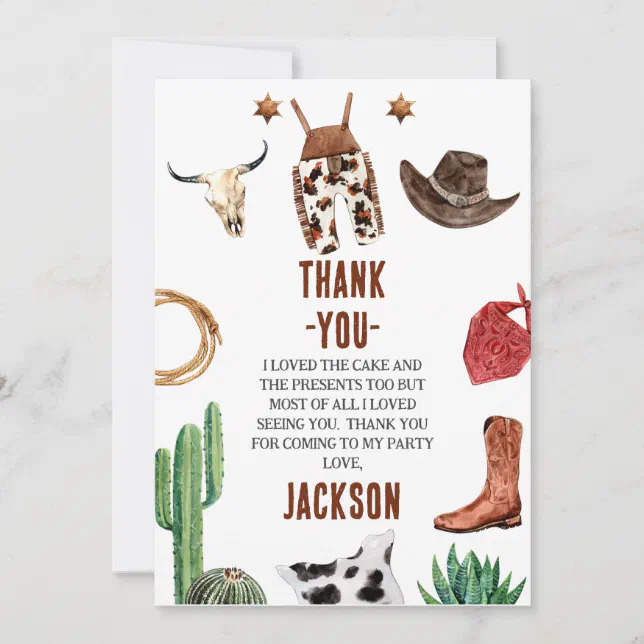 Boys My First Rodeo Cowboy Birthday Thank You Card | Zazzle