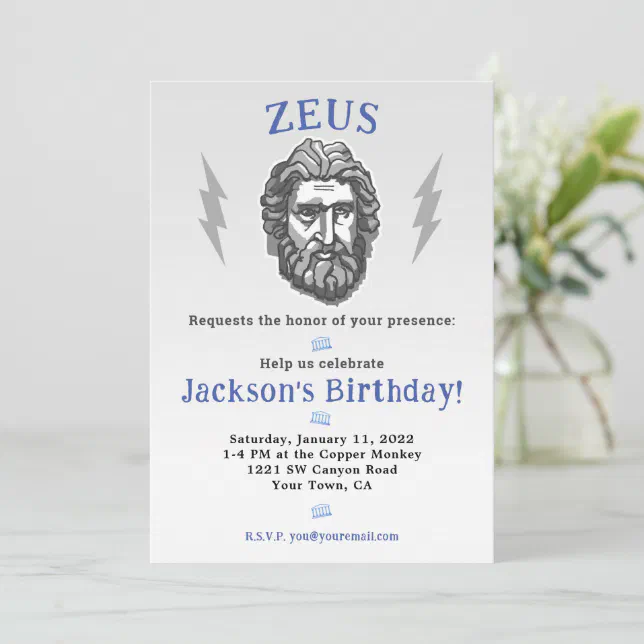Boy's Mythology Birthday Invite: Zeus Invitation | Zazzle