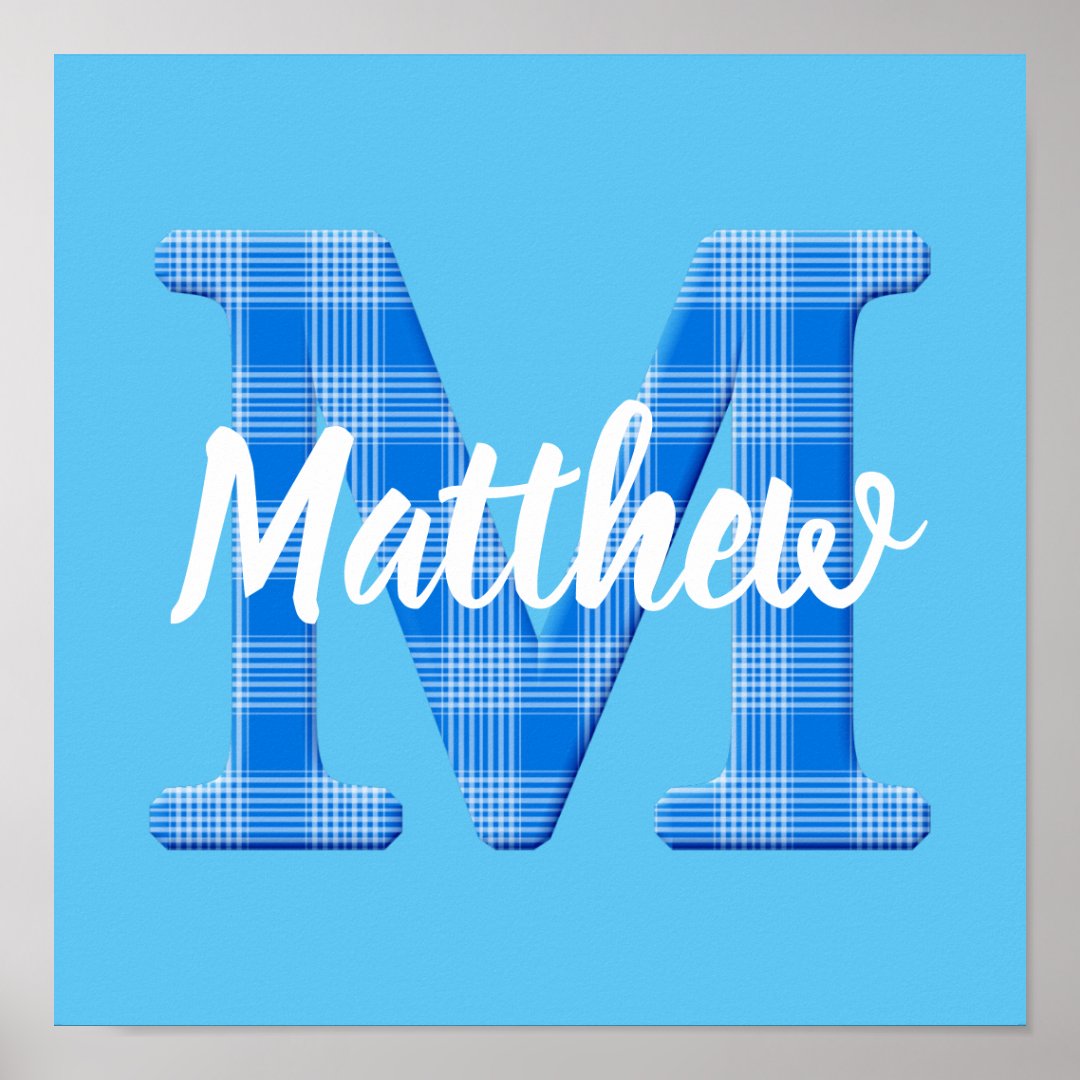Boys Name Custom Plaid Letter M Poster | Zazzle