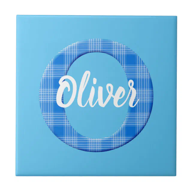 Boys Name Custom Plaid Letter O Ceramic Tile | Zazzle