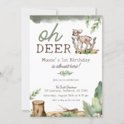 Boy's Oh Deer Woodland Baby Deer Birthday Invitation | Zazzle