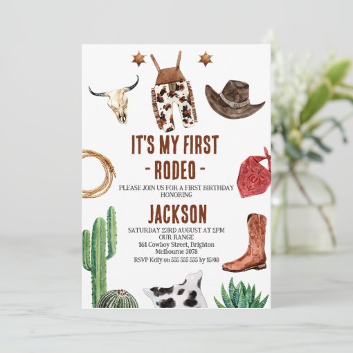 Boys Photo My First Rodeo Cowboy 1st Birthday Invitation | Zazzle