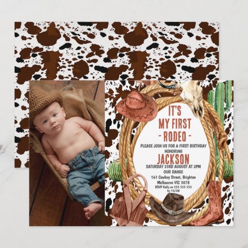 Boys Photo Rope My First Rodeo Cowboy 1st Birthday Invitation | Zazzle