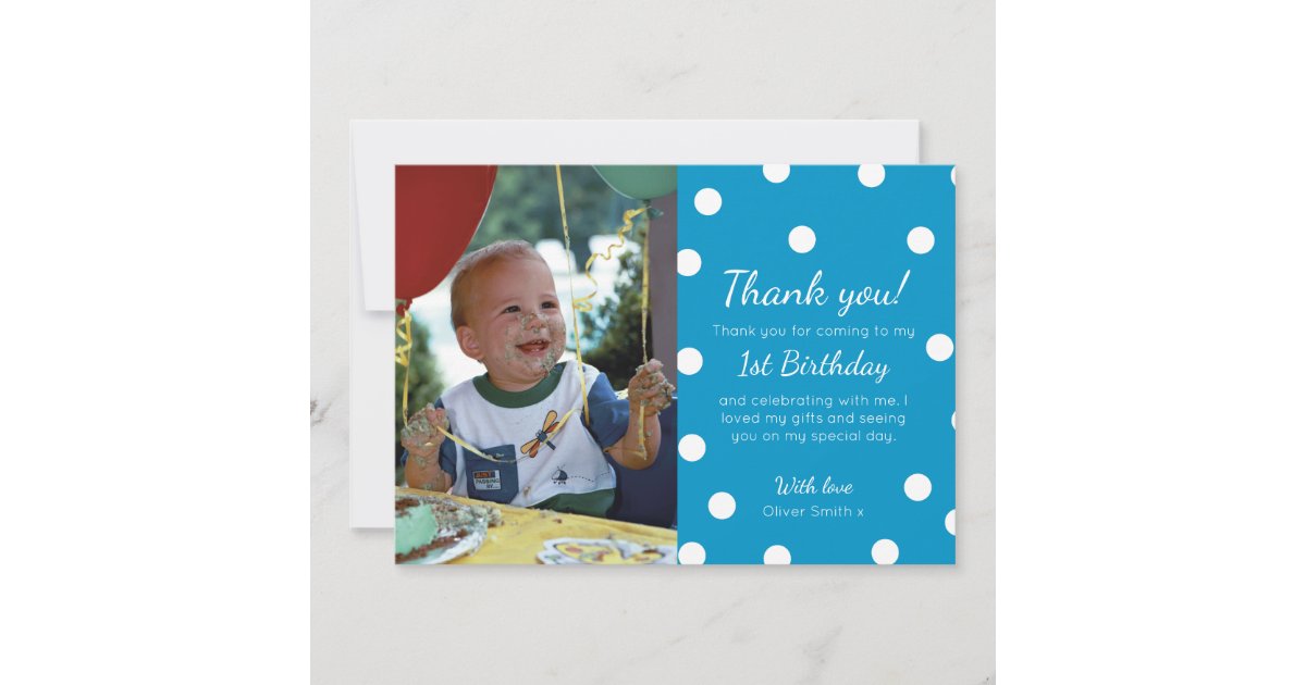 Boys polka dotted birthday thank you card | Zazzle