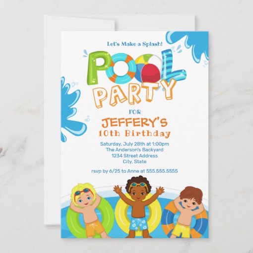 Boys Pool Party 10th Birthday Invitation | Zazzle