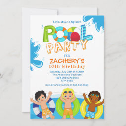 Boys Pool Party 10th Birthday Invitation | Zazzle