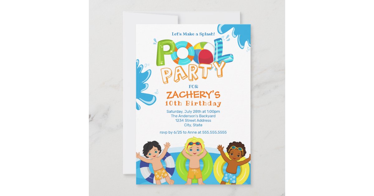 Boys Pool Party 10th Birthday Invitation | Zazzle