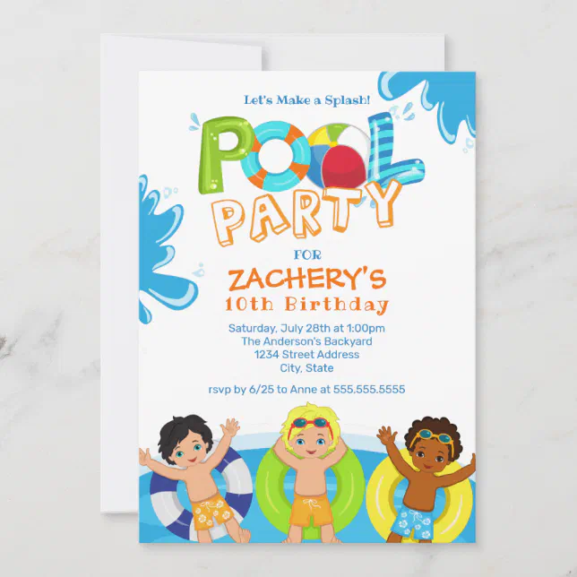 Boys Pool Party 10th Birthday Invitation | Zazzle