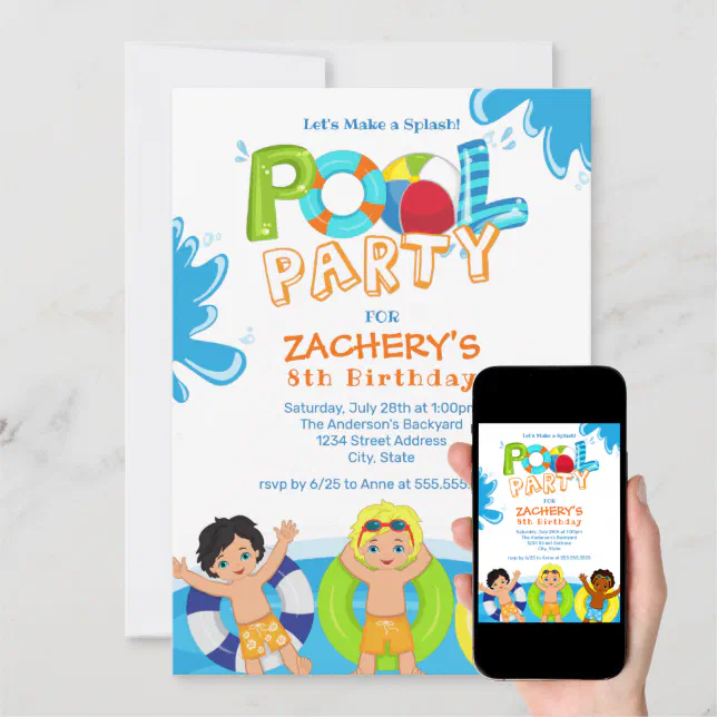 Boys Pool Party 8th Birthday Invitation | Zazzle