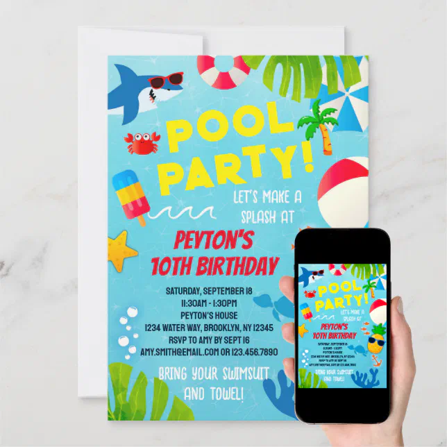 Boys Pool Party Birthday Invitation | Zazzle