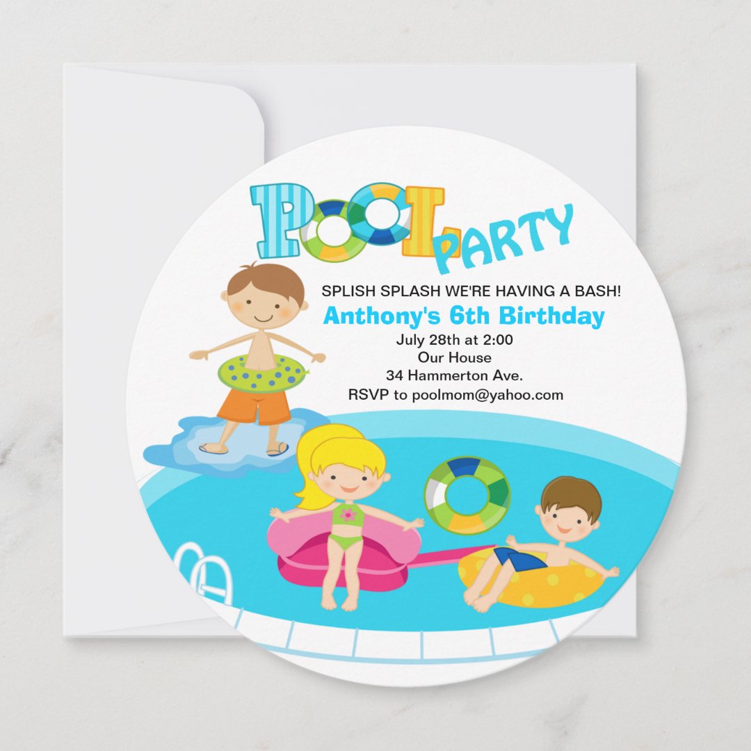 Boy's Pool Party Birthday Invitation | Zazzle