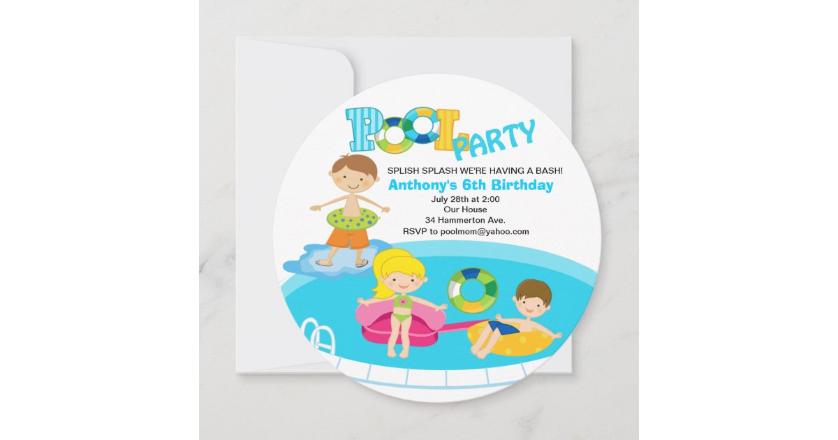 Boy's Pool Party Birthday Invitation | Zazzle