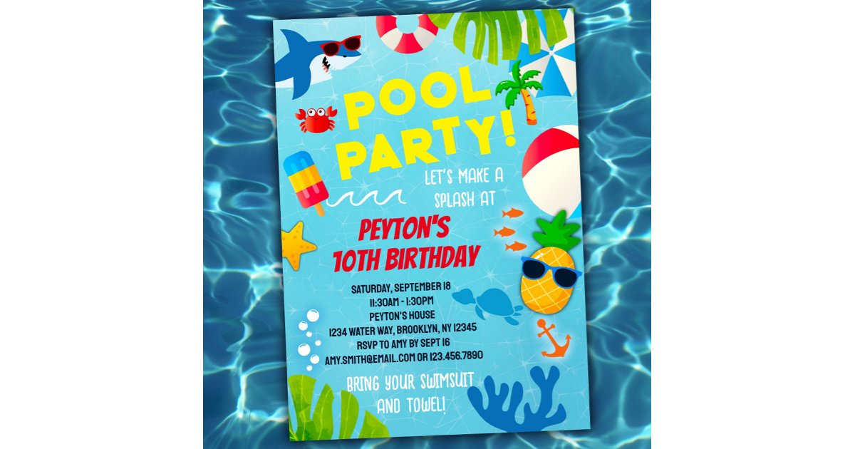 Boys Pool Party Birthday Invitation | Zazzle